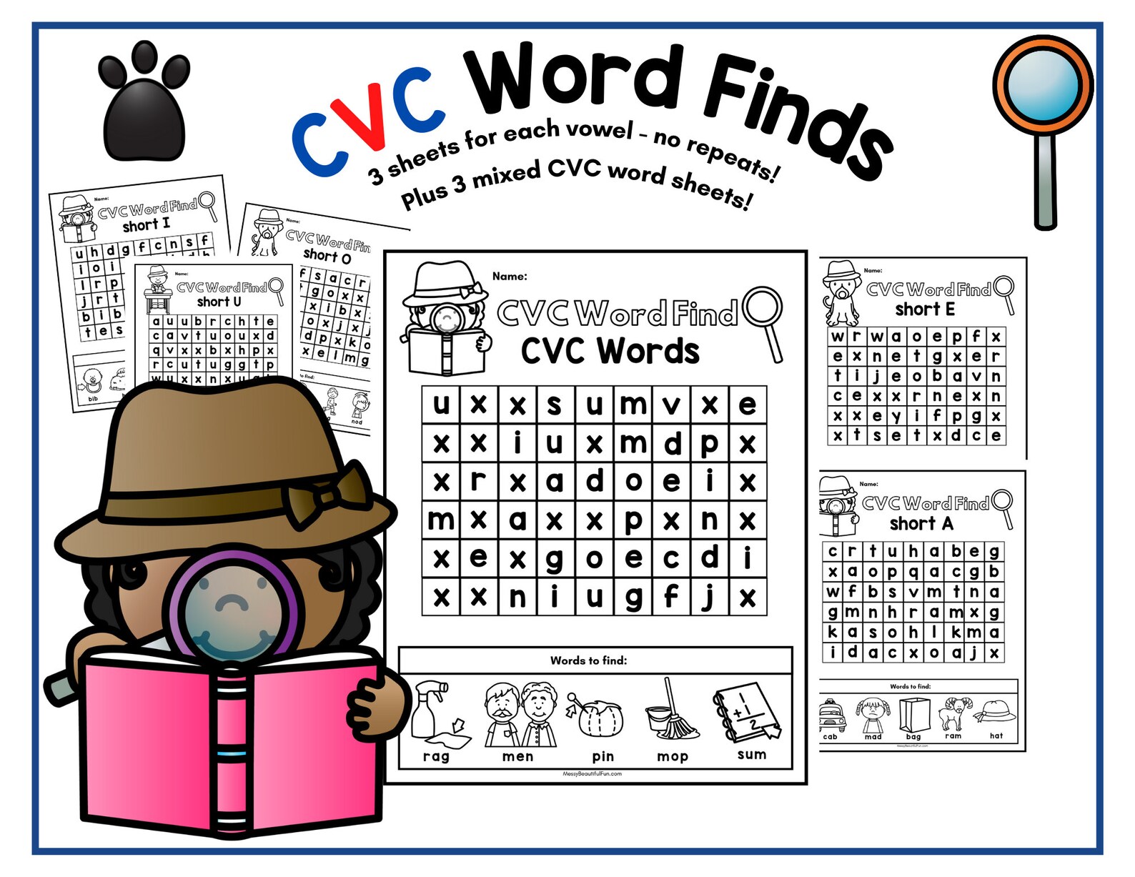 CVC Word Searches Printable Learning Game Phonics and Reading - Etsy