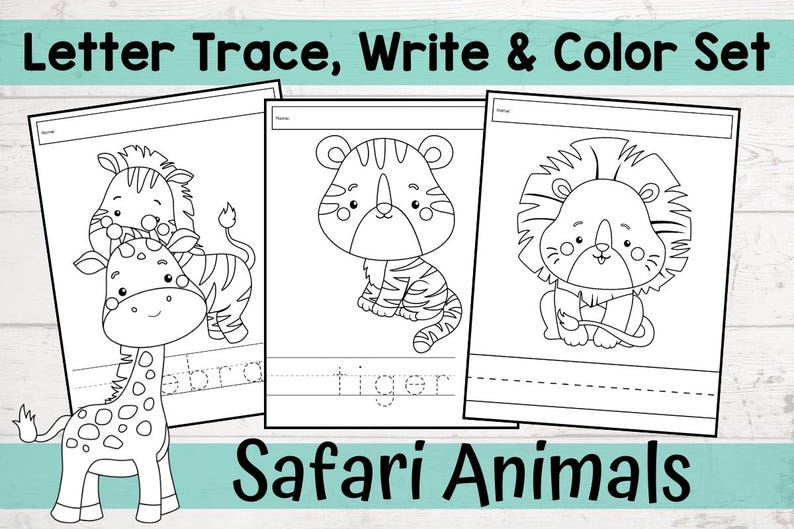 Safari Animal Handwriting Trace Color and Write Worksheets - Etsy