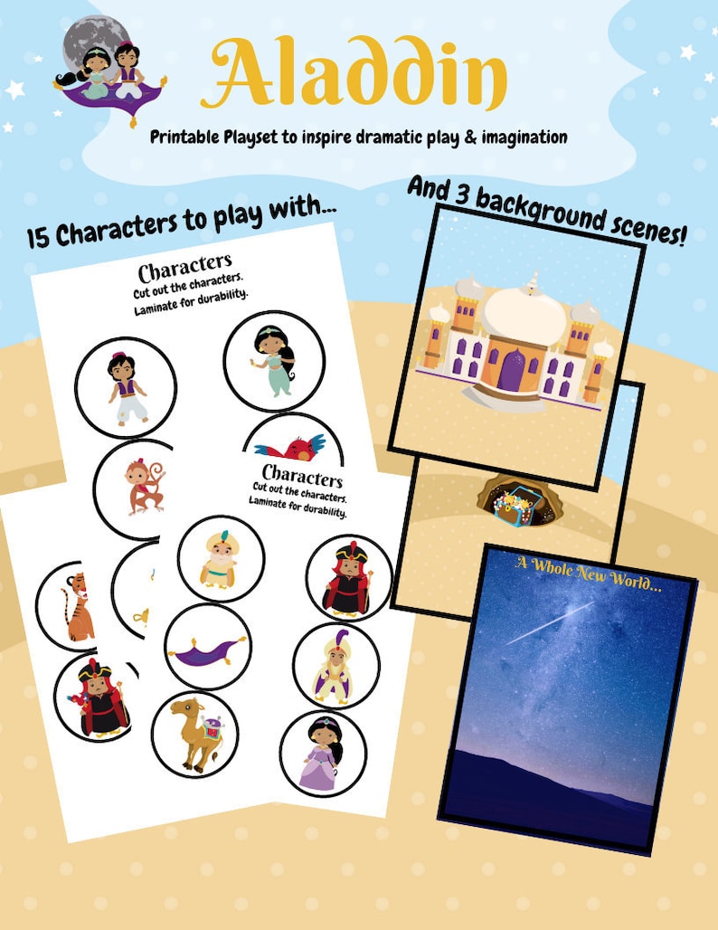 Aladdin Printable Playset for Dramatic Play Imagination and Literacy ...