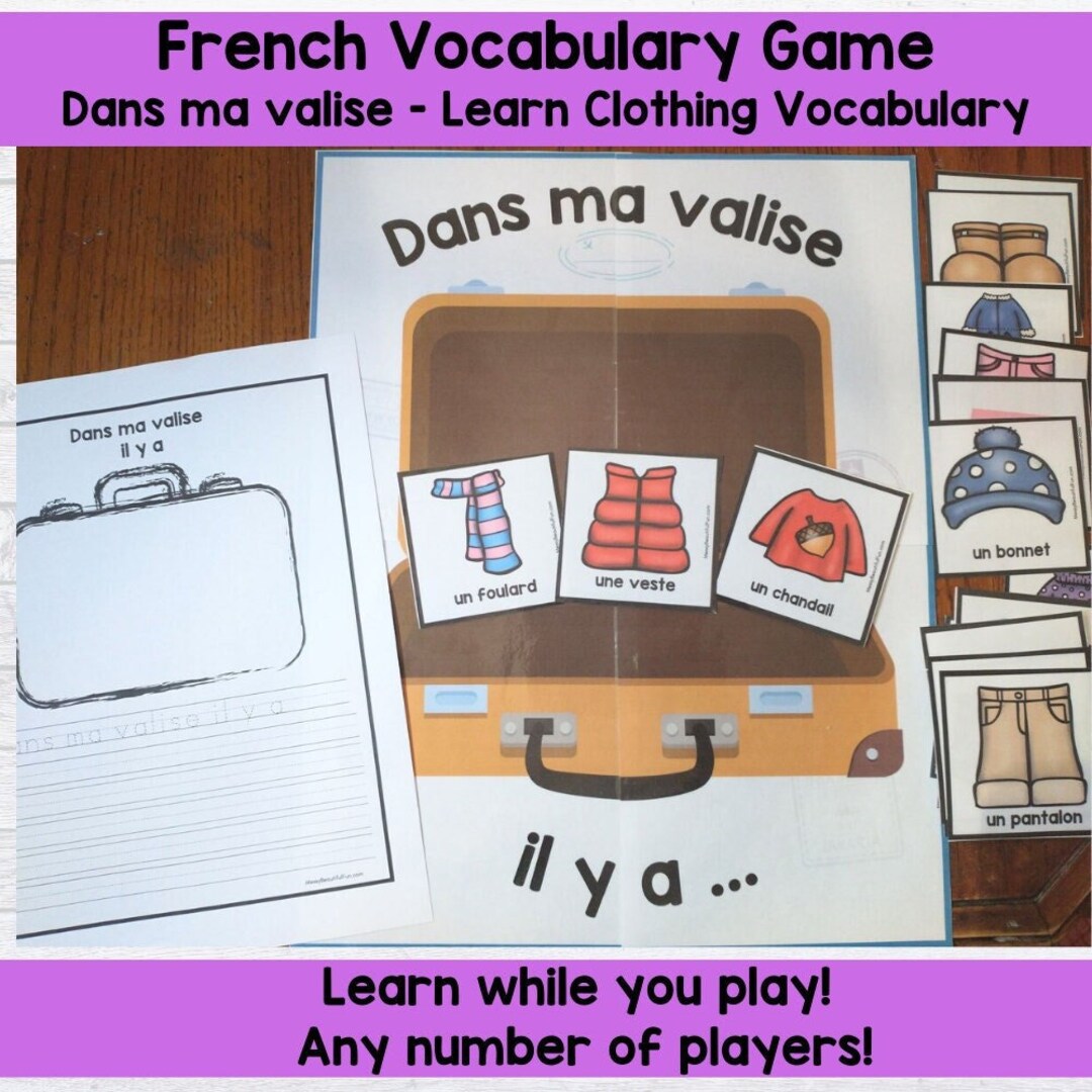 French Clothing Vocabulary Game Cards Writing Unit - Dans Ma Valise Il ...