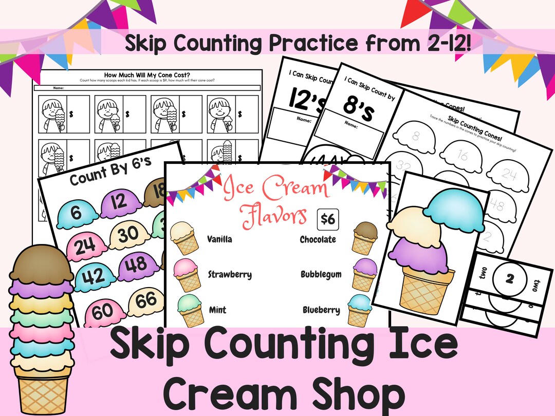 Printable Skip Counting Ice Cream Parlour Practice Set - Dramatic Play ...
