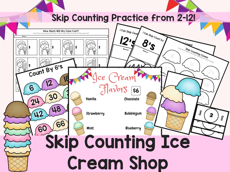 Printable Skip Counting Ice Cream Parlour Practice Set - Dramatic Play ...