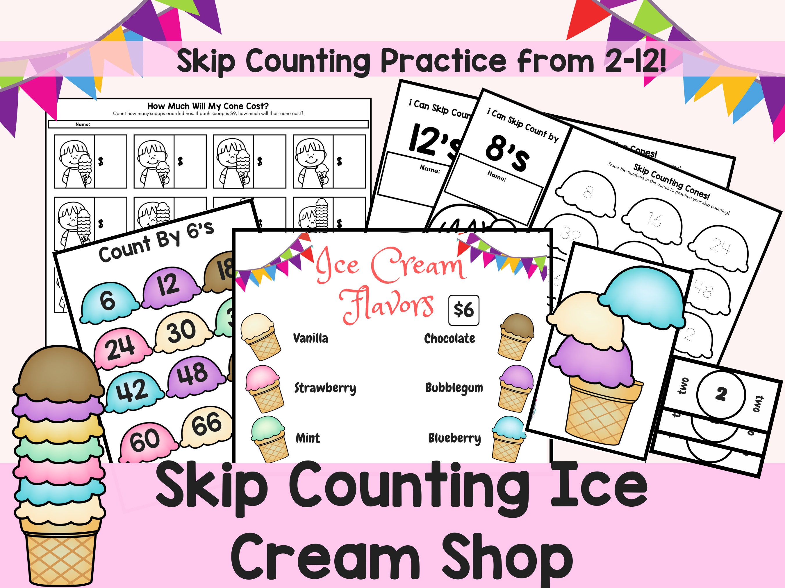 Printable Skip Counting Ice Cream Parlour Practice Set - Dramatic Play ...