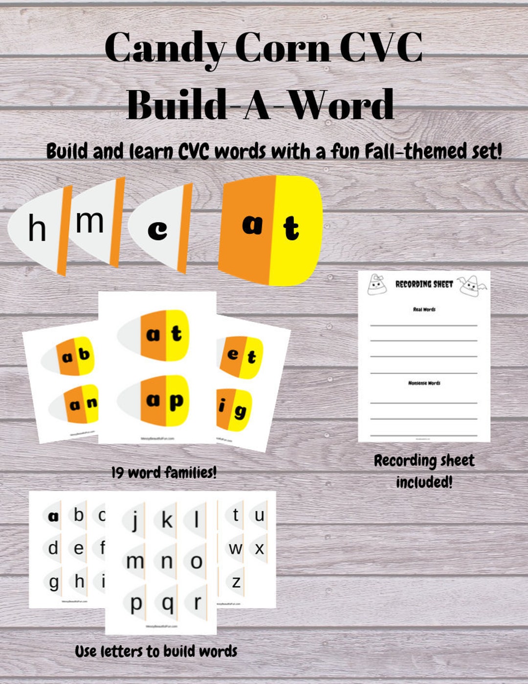 Candy Corn CVC Build A Word Printable Learning Game for Phonics and ...
