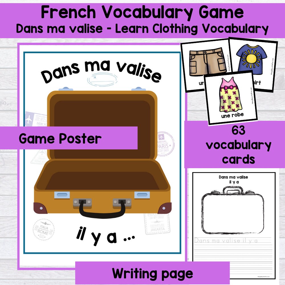 French Clothing Vocabulary Game – 'dans Ma Valise' Writing Unit - Etsy