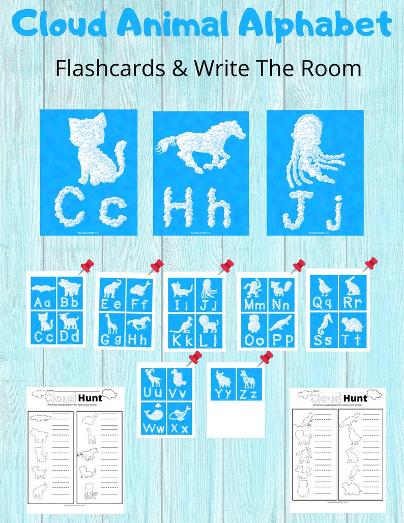 Cloud Animal Alphabet Flashcards & Write the Room for Learning Letters ...
