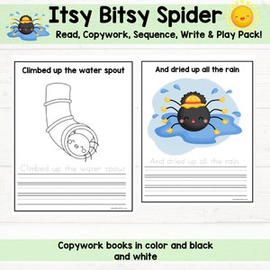 Itsy Bitsy Spider Copywork, Rhyme and Pretend Play Pack With Worksheets ...