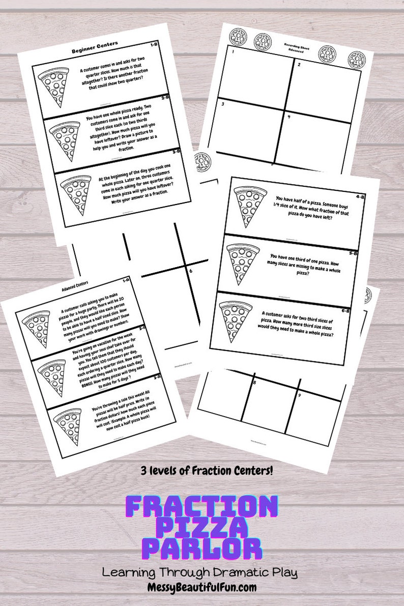 Fraction Pizza Restaurant Dramatic Play Center for Learning Fractions ...