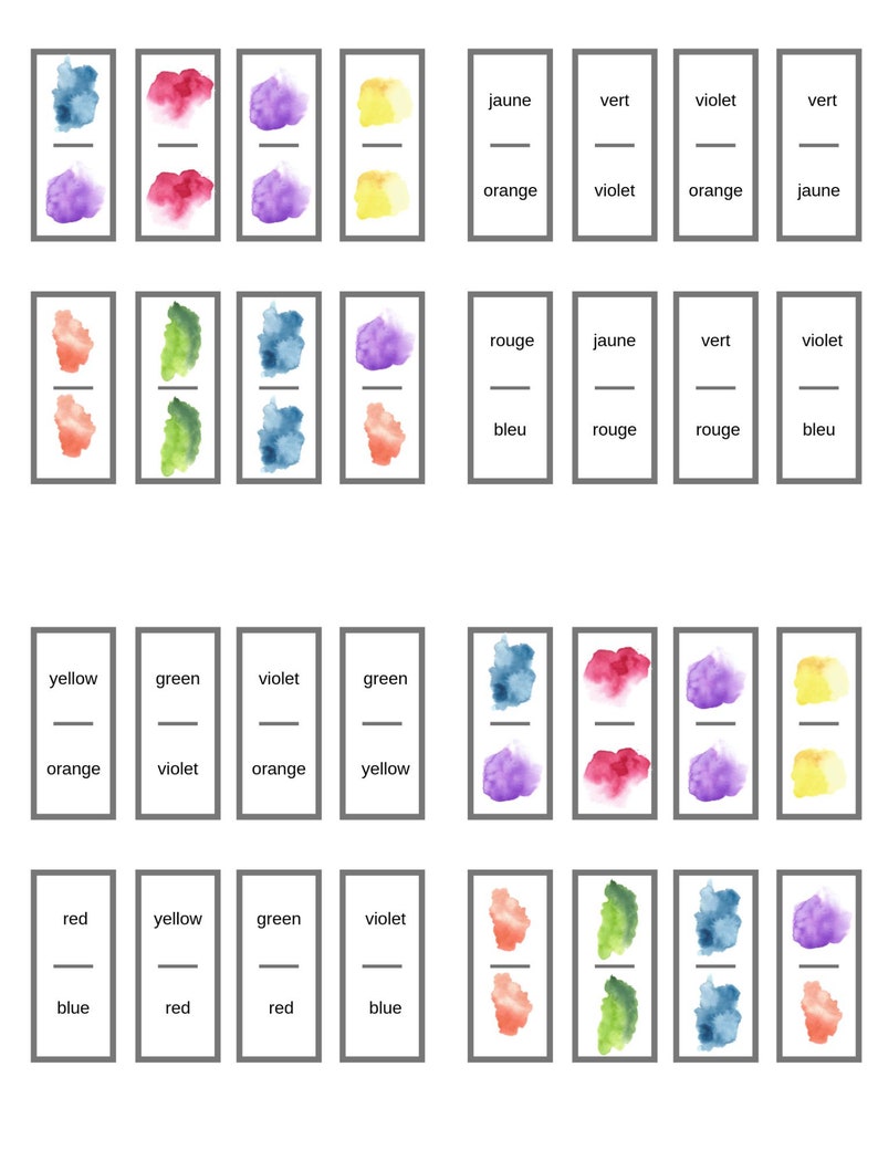 Montessori Rainbow Colors Printable Bundle - French & English 3 Part ...