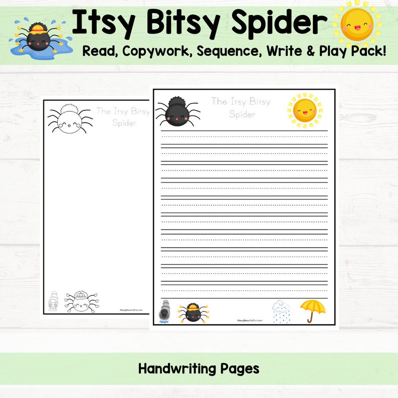 Itsy Bitsy Spider Copywork, Rhyme and Pretend Play Pack With Worksheets ...