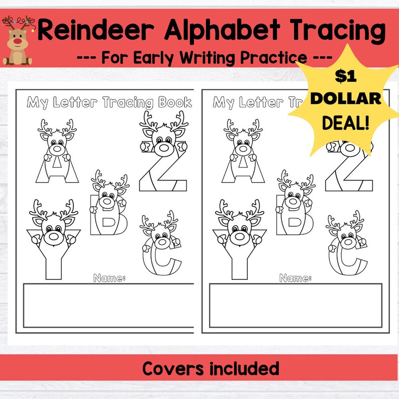 DOLLAR DEAL Reindeer Alphabet Letter Tracing Handwriting Printable ...