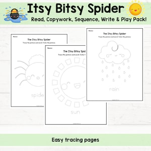 Itsy Bitsy Spider Copywork, Rhyme and Pretend Play Pack With Worksheets ...