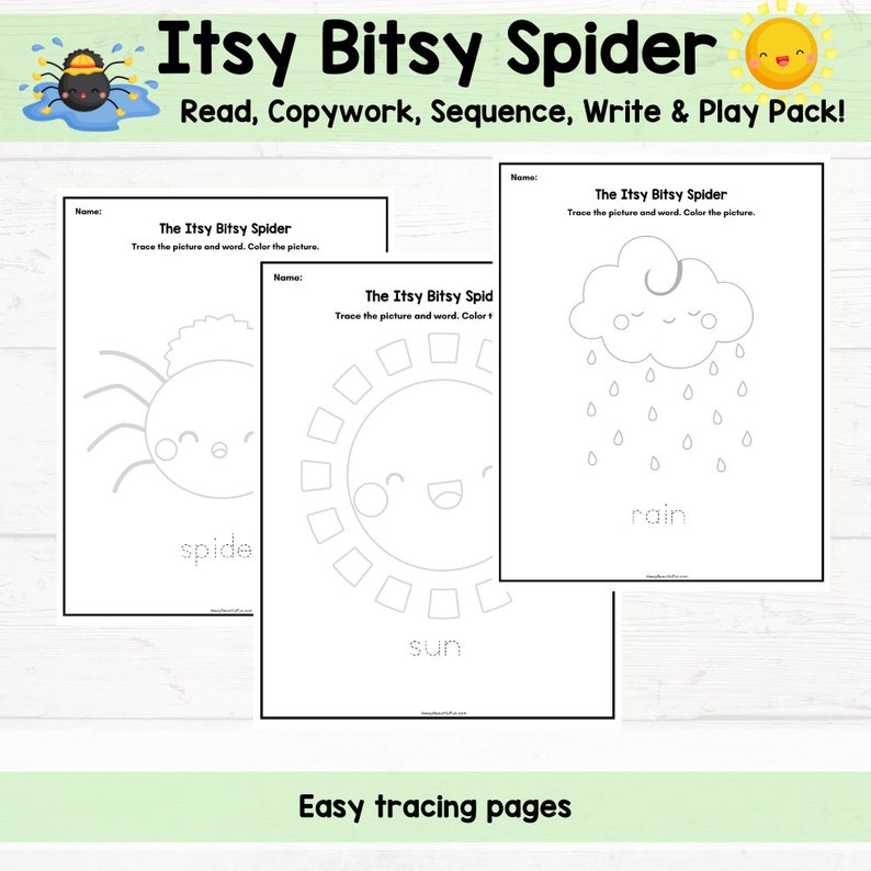 Itsy Bitsy Spider Copywork, Rhyme and Pretend Play Pack With Worksheets ...