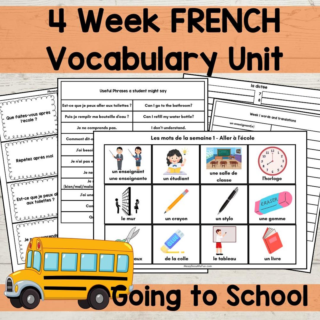 French Vocabulary Unit School Words and Phrases for Fsl Learners and ...