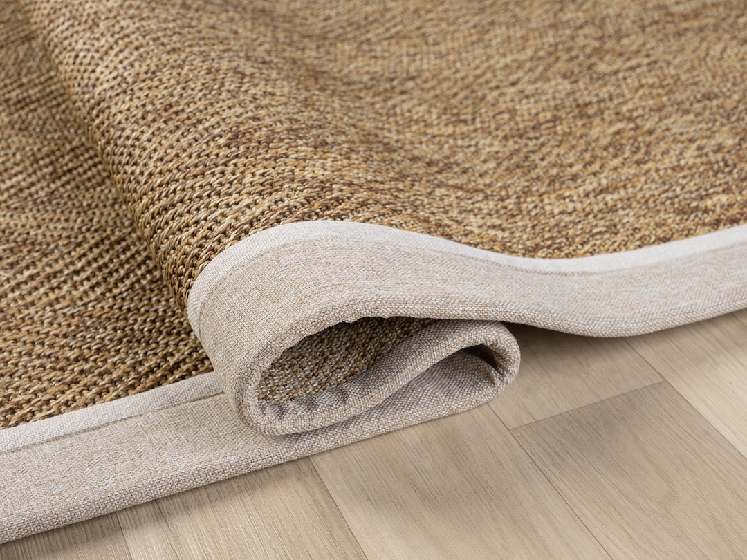 Brown Sisal Rug With Handmade Double Fabric Border, Custom Natural ...