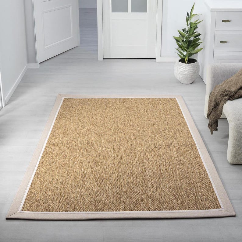 Brown Sisal Rug With Handmade Double Fabric Border, Custom Natural ...
