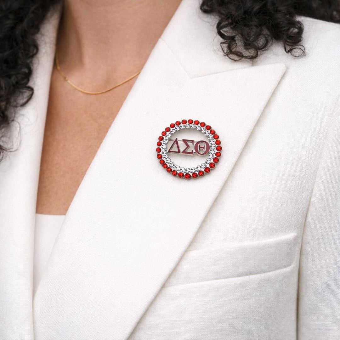 Delta Sigma Theta Rhinestone Lapel Pin | Red & Clear Crystal Sorority ...