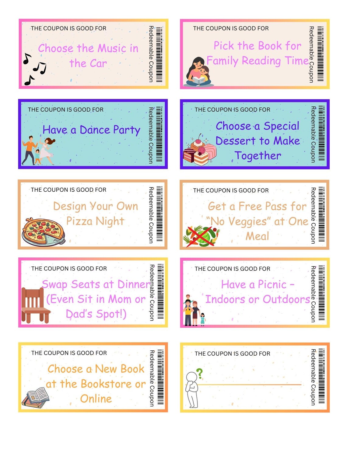 Printable Kids Coupon Book – Fun Reward Coupons for Kids | Instant ...