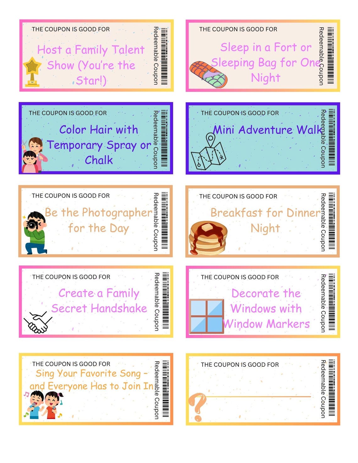 Printable Kids Coupon Book – Fun Reward Coupons for Kids | Instant ...
