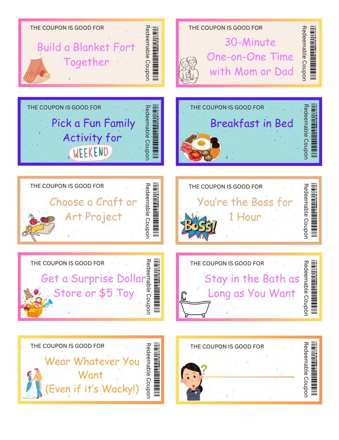 Printable Kids Coupon Book – Fun Reward Coupons for Kids | Instant ...