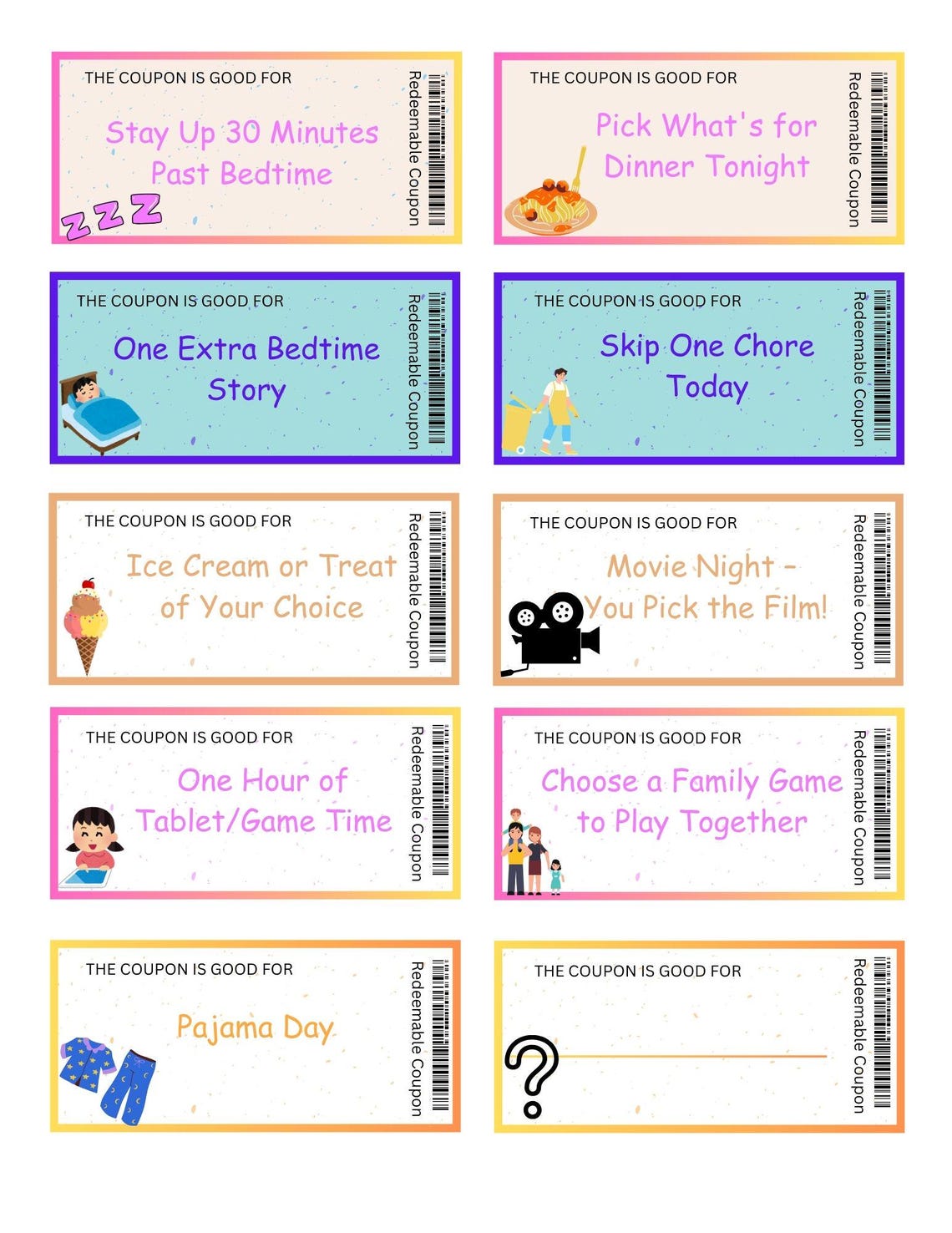 Printable Kids Coupon Book – Fun Reward Coupons for Kids | Instant ...