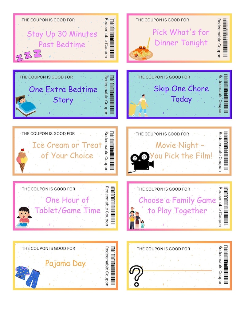 Printable Kids Coupon Book – Fun Reward Coupons for Kids | Instant ...