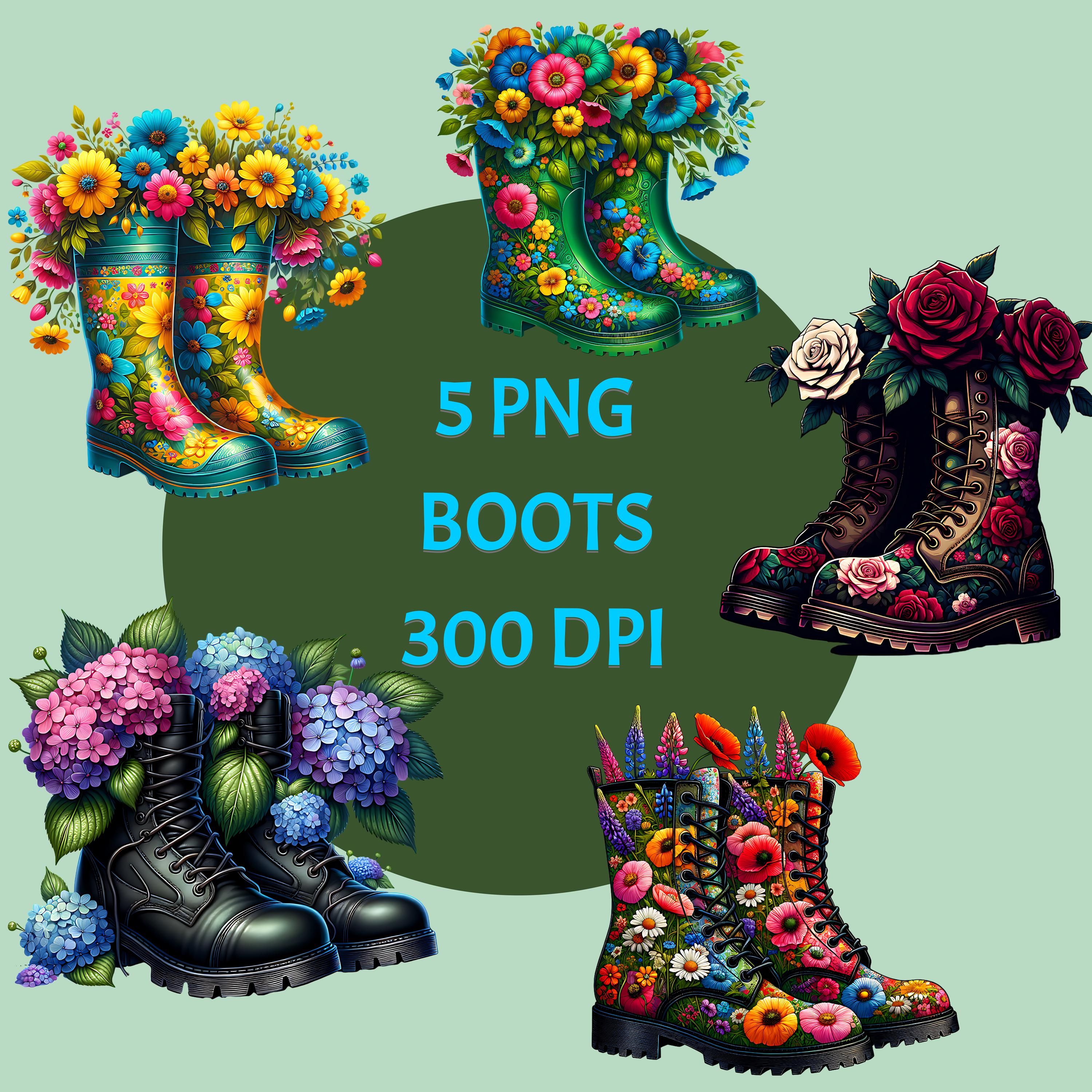Garden Boots Clipart Set PNG, Spring Gardening Clipart, Floral Boot ...