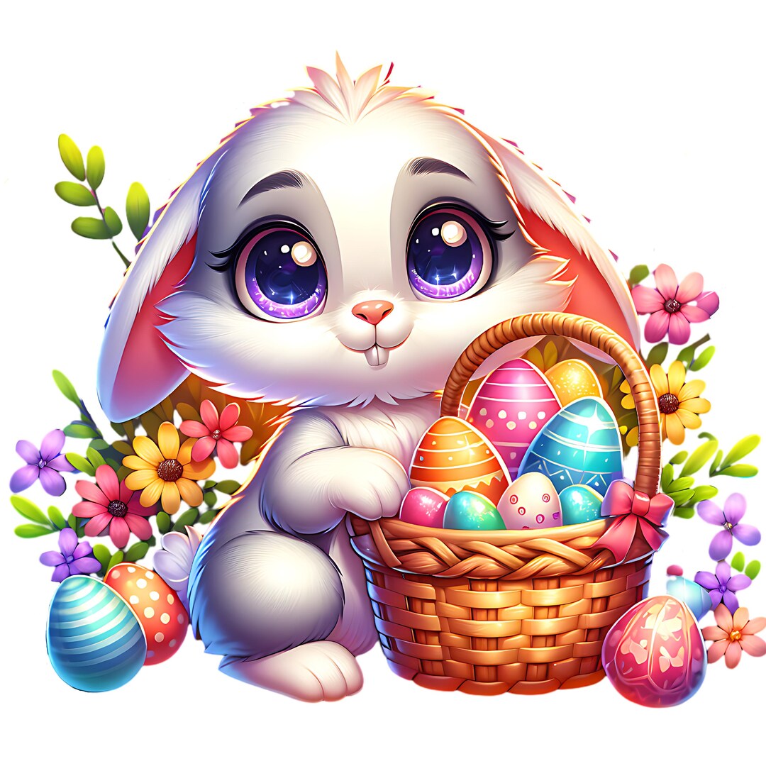 Adorable Little Rabbit With Big Eyes and Bunny Ears Surrounded by ...