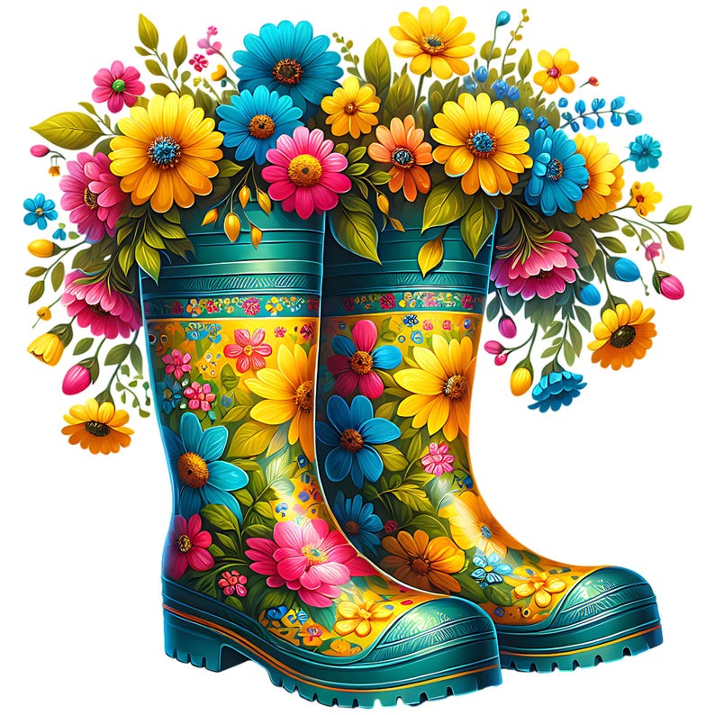 Garden Boots Clipart Set PNG, Spring Gardening Clipart, Floral Boot ...