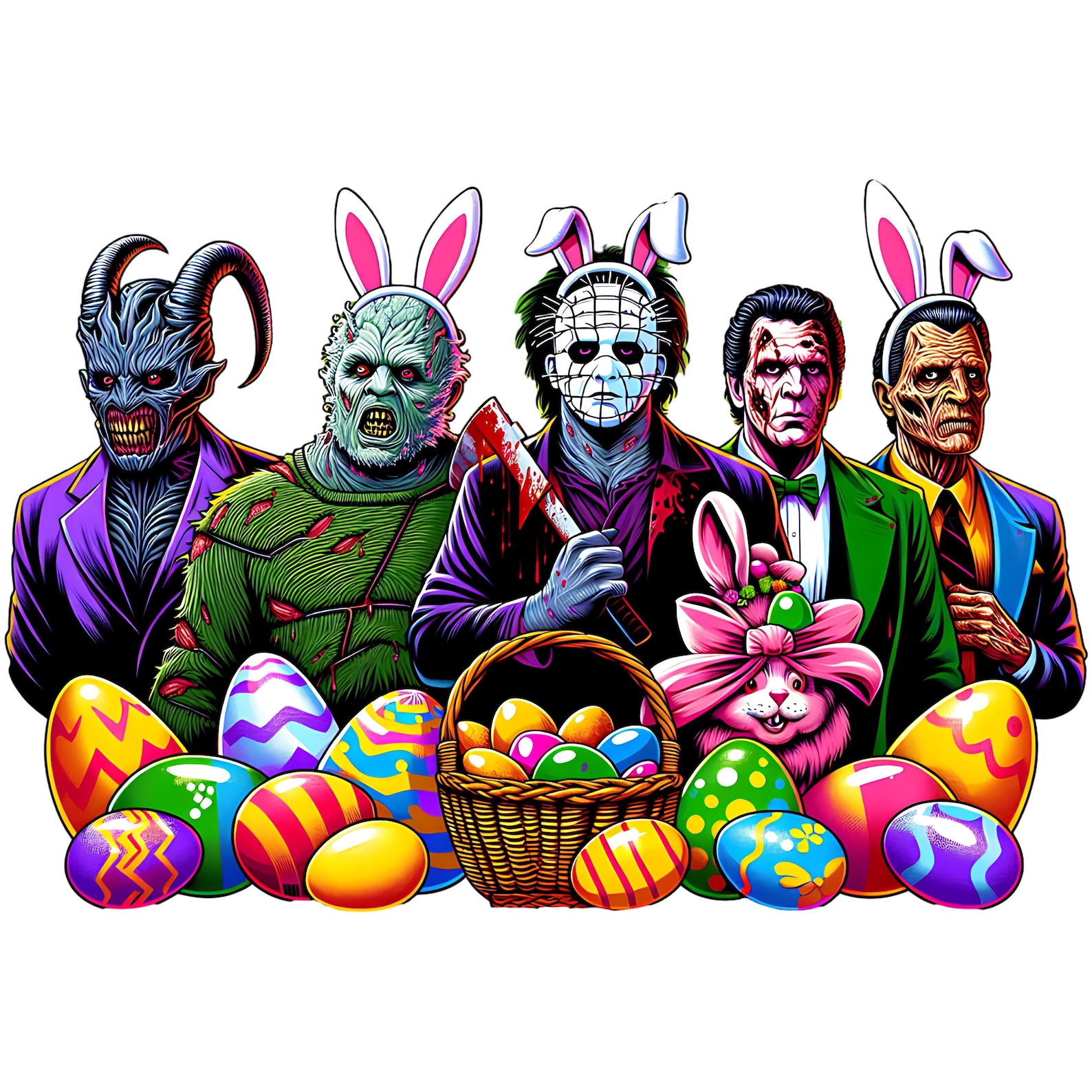 Horror Movie Characters Wearing Easter Bunny Ears With Basket of ...