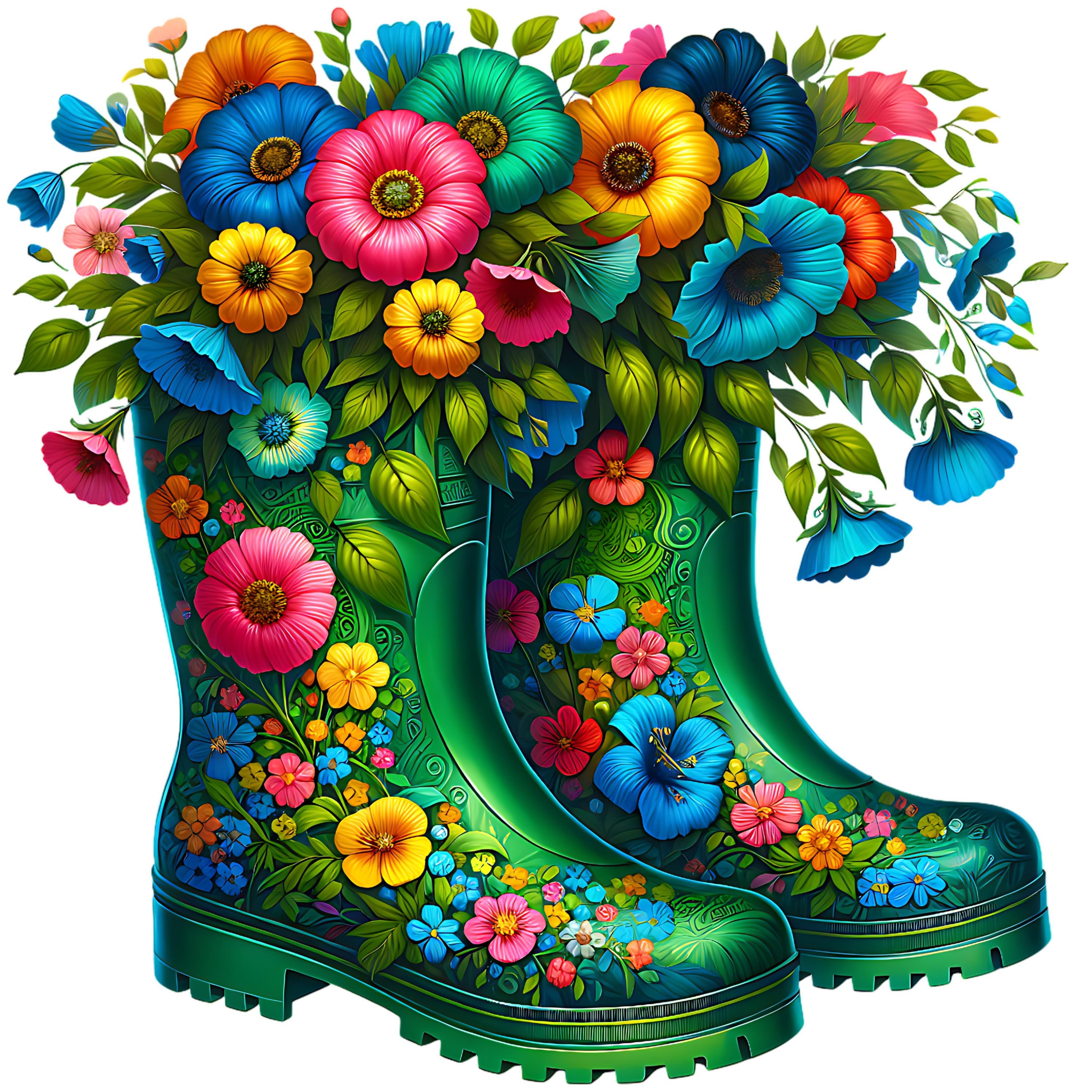 Garden Boots Clipart Set PNG, Spring Gardening Clipart, Floral Boot ...