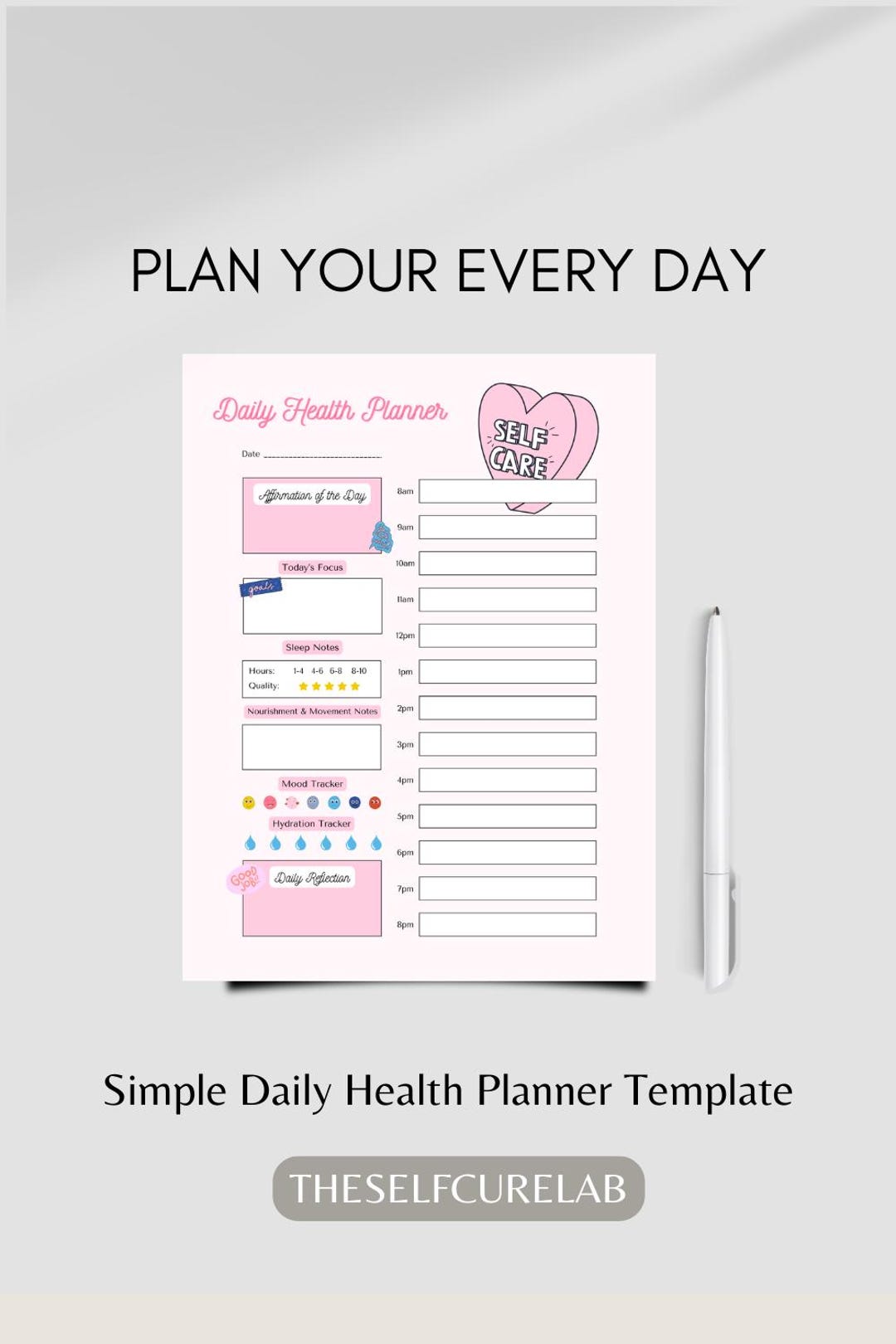 Daily Health Planner | Printable Tracker (digital Download) - Etsy