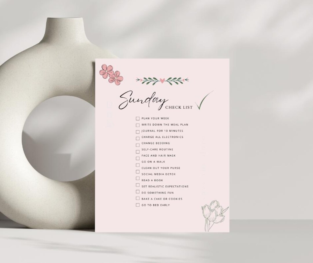 Sunday Checklist Printable, Minimalist Planner (digital Download) - Etsy