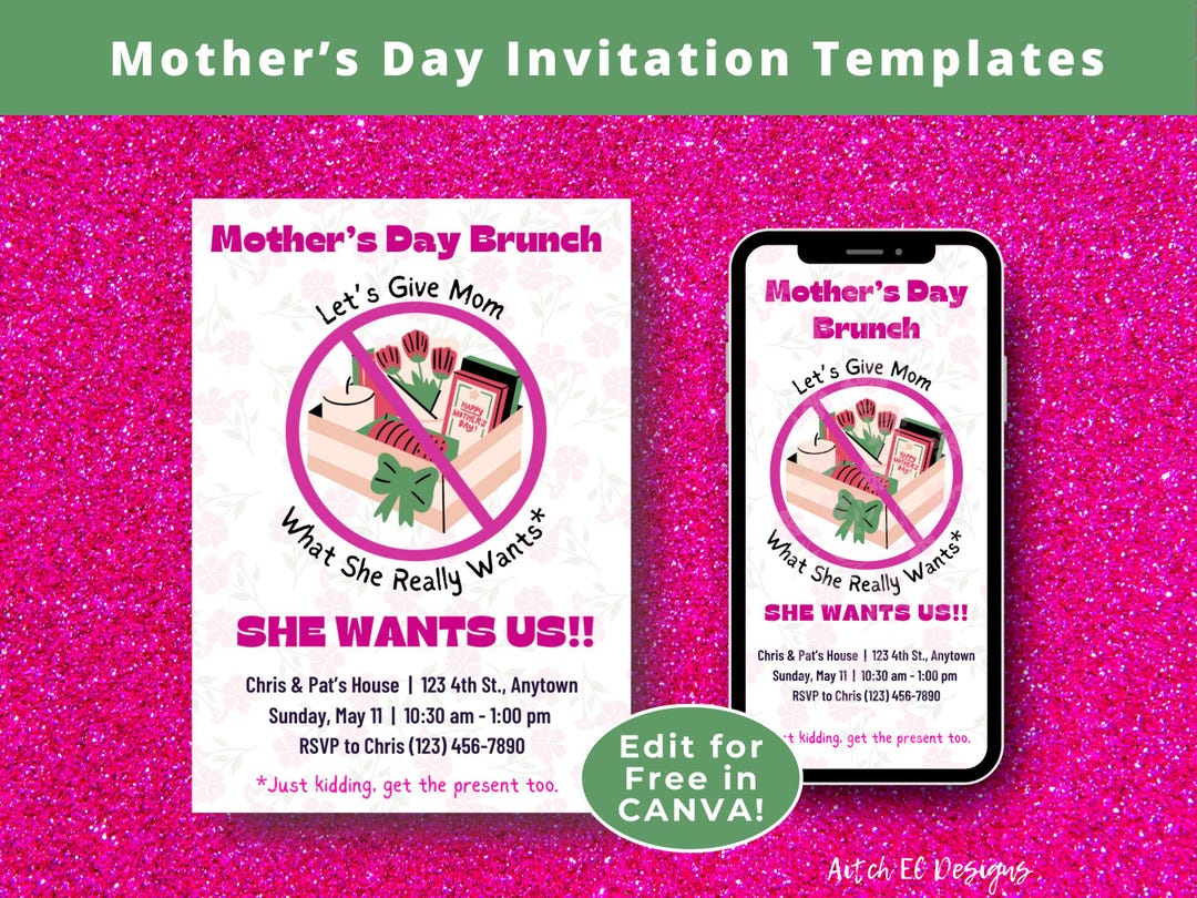 Funny Mother's Day Brunch Invitation Card & Evite | Canva Templates ...