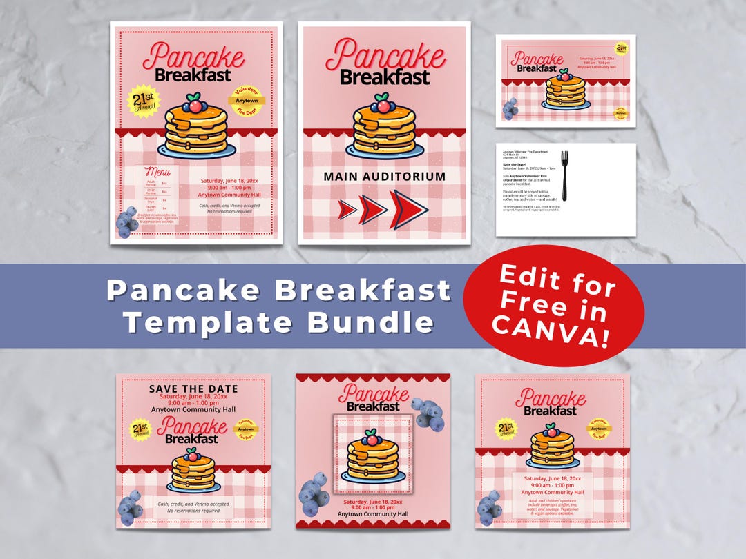 Pancake Breakfast Canva Templates | Editable Canva Templates | Pancake ...