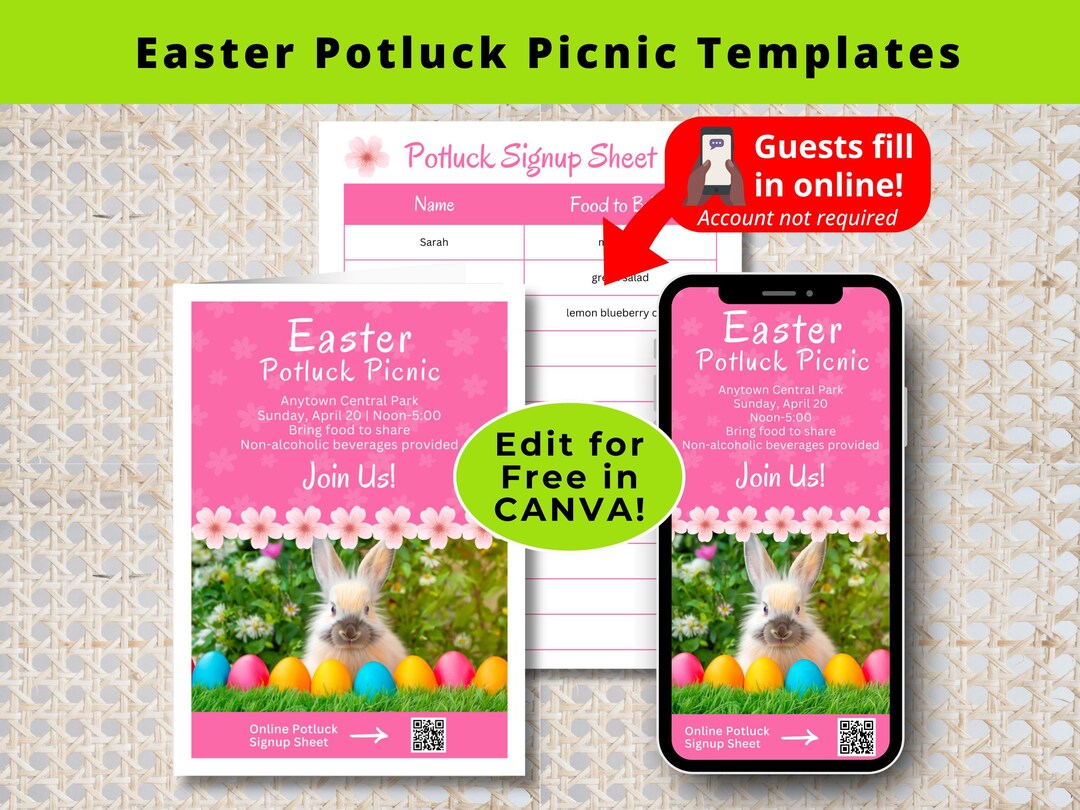 Easter Picnic Invitation Card and Digital Evite | Online Potluck Signup ...