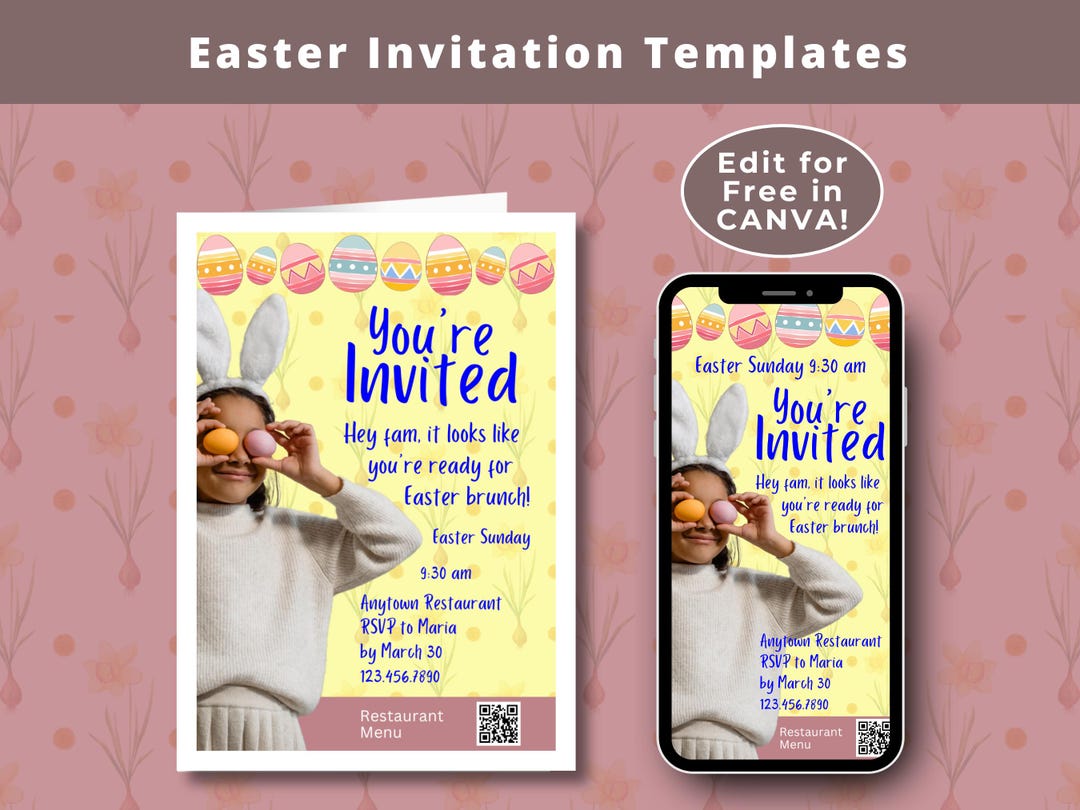 Humorous Easter Brunch Invitation Card | Digital Evite | Editable Canva ...