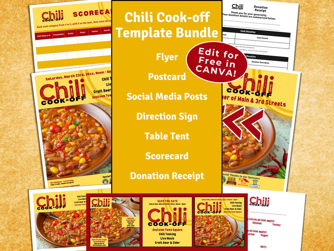 Chili Cook-off Template Set | Chili Cook-off Bundle: Flyer, Postcard ...