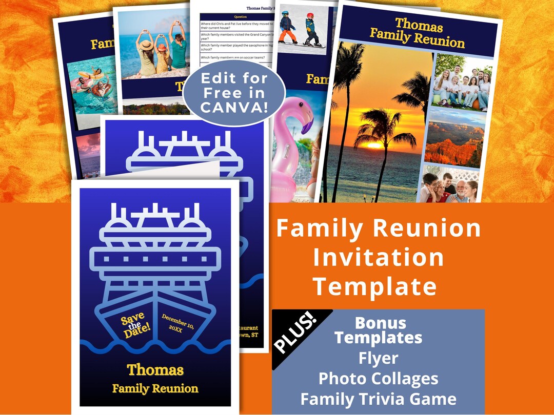 Family Reunion Invitation++ Canva Template | Bonus: Flyer, Collages ...