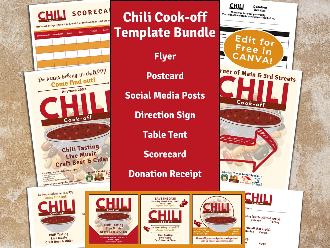 Chili Cook-off Editable Canva Templates | Chili Competition Bundle ...