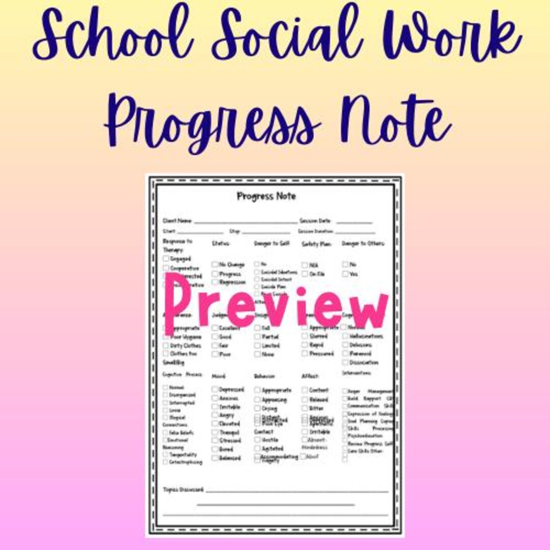 School Social Work Progress Note for Clinical Work - Etsy