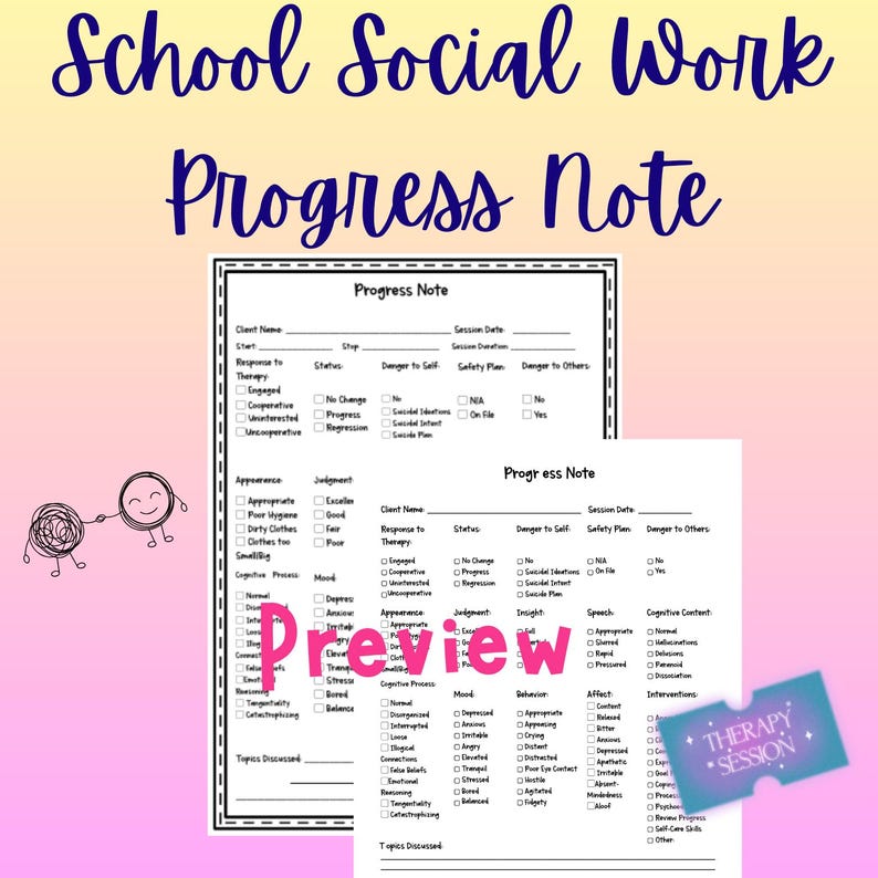 School Social Work, School Counseling, Therapy Progress Note 2 Versions ...