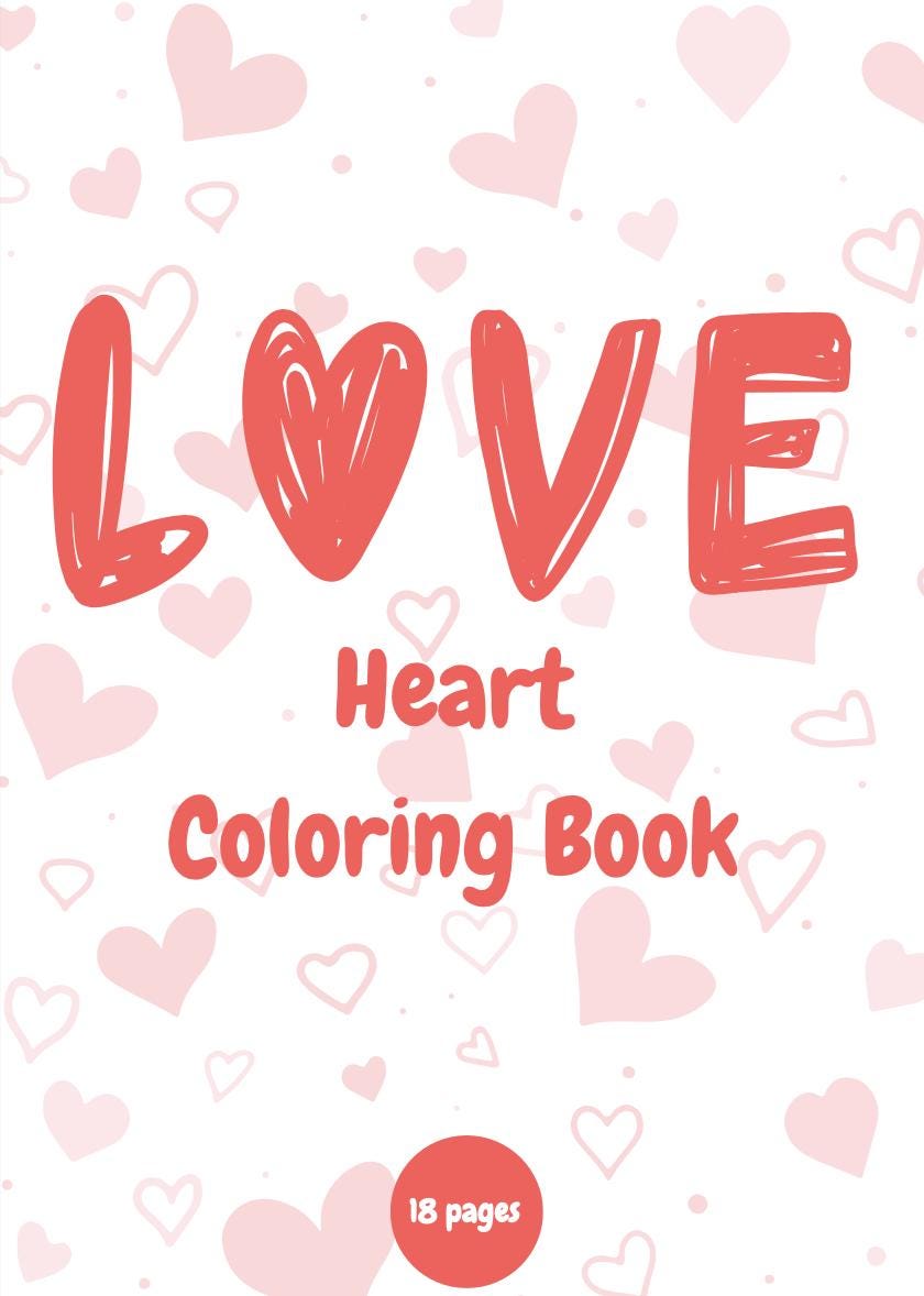 Love Heart Coloring Pages, Instant Download, PDF, Printable, Valentines ...
