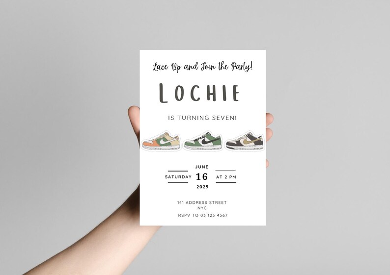 Sneaker Birthday Party Invitation Template, Lace up and Join the Party ...
