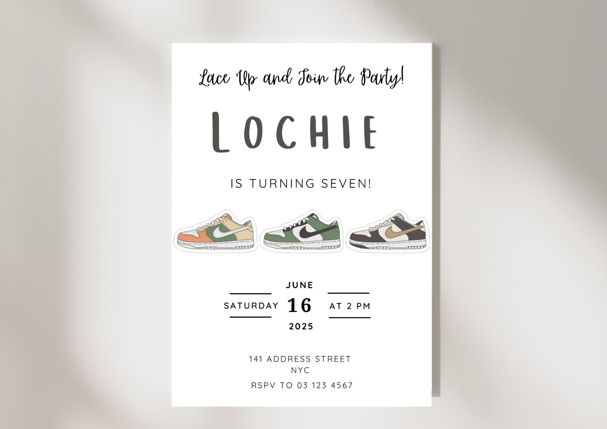 Sneaker Birthday Party Invitation Template, Lace up and Join the Party ...