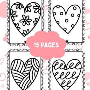 Love Heart Coloring Pages, Instant Download, PDF, Printable, Valentines ...