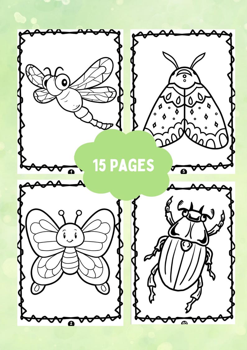 Insect Coloring Book for Kids, Instant Digital Download, PDF, Printable ...