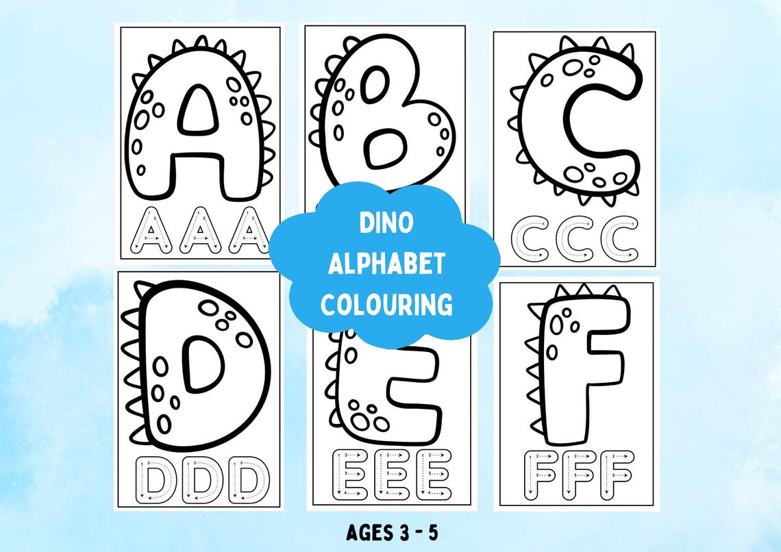 Dino-alphabet Adventure: Colour and Trace Every Letter With Dinosaurs ...