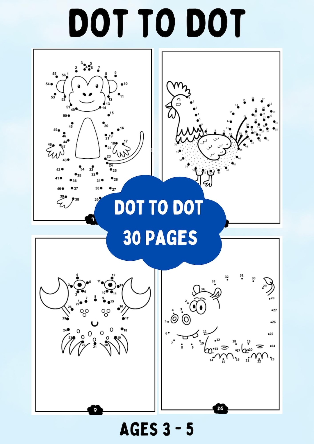 Animal Dot-to-dot Fun: 30 Exciting Pages for Kids Ages 3-5 - Instant ...