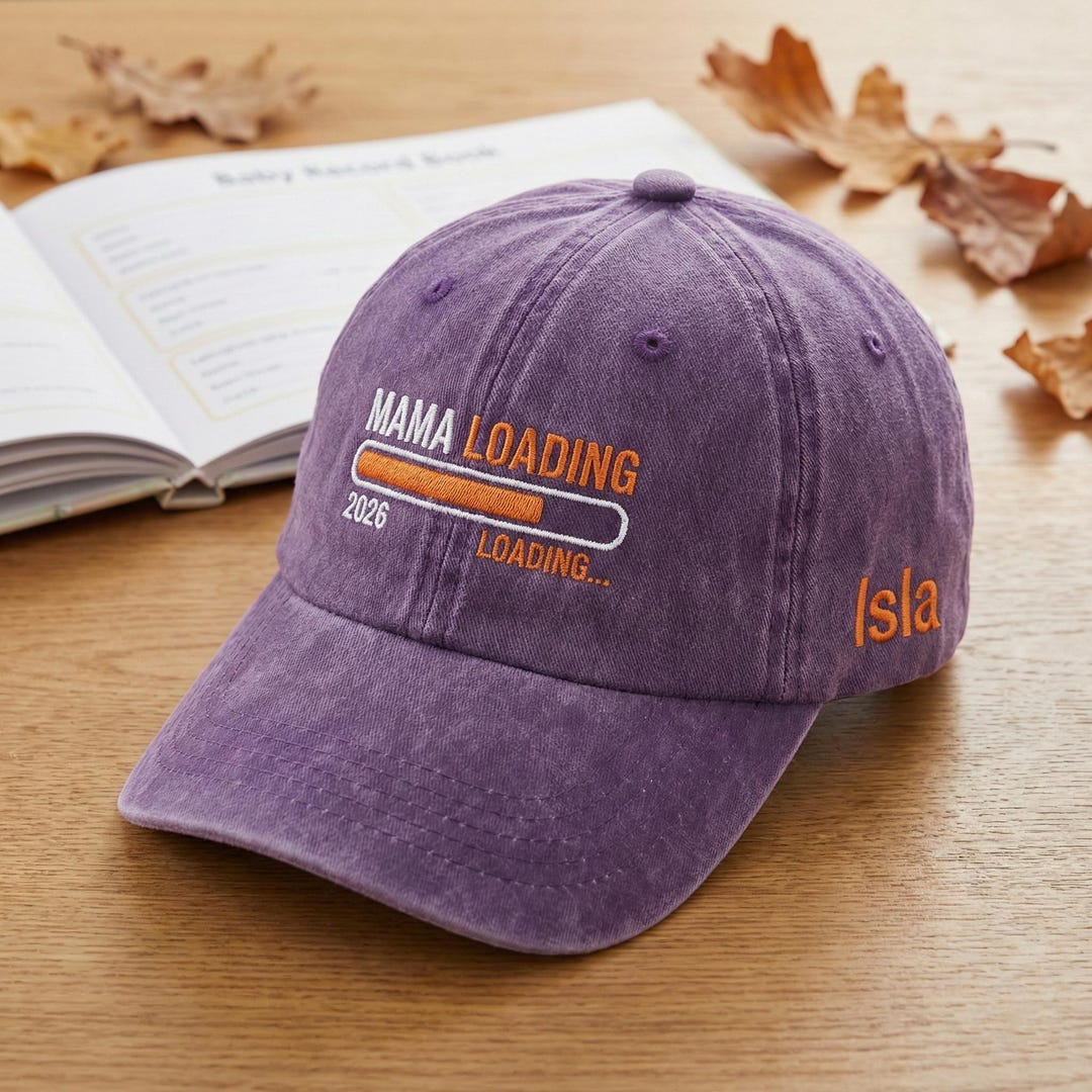 Embroidered Mama Loading 2026 Hat, Custom Motherhood Washed Dad Cap ...
